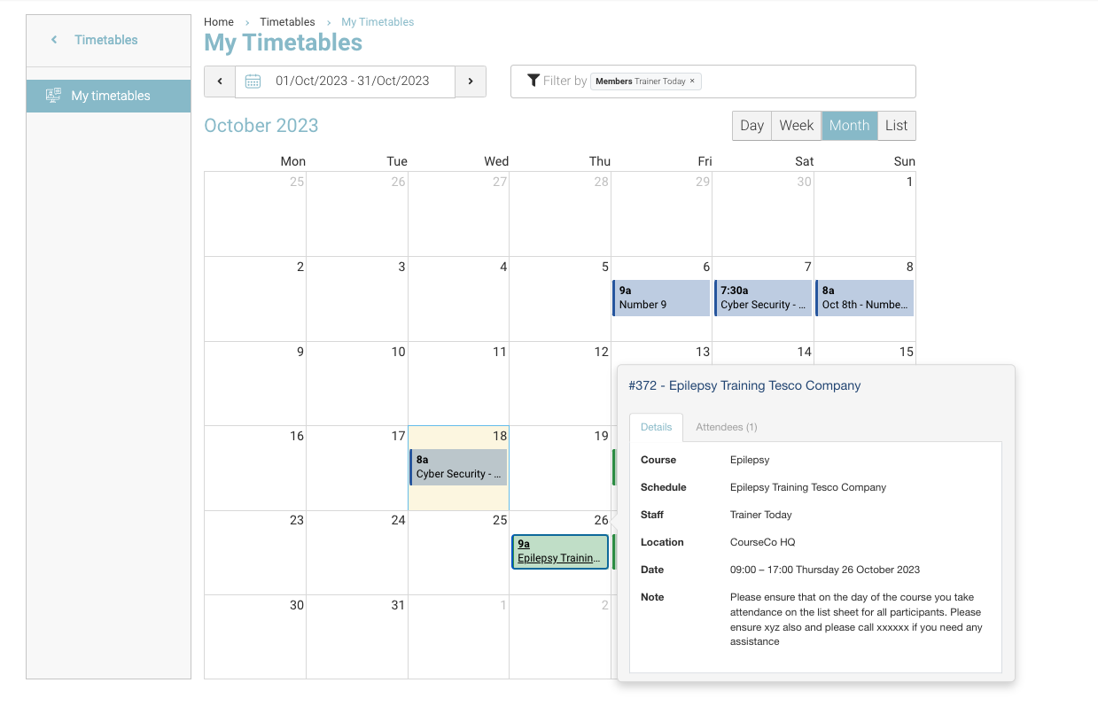 Trainer Timetable View